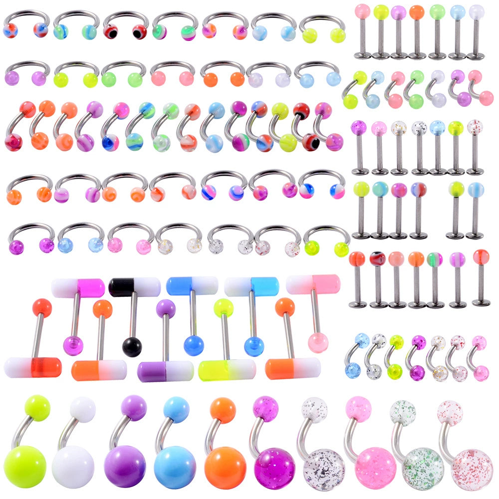 Acrylic Luminous Tongue Piercing Nail Set Round Fantasy Crack Ball ...