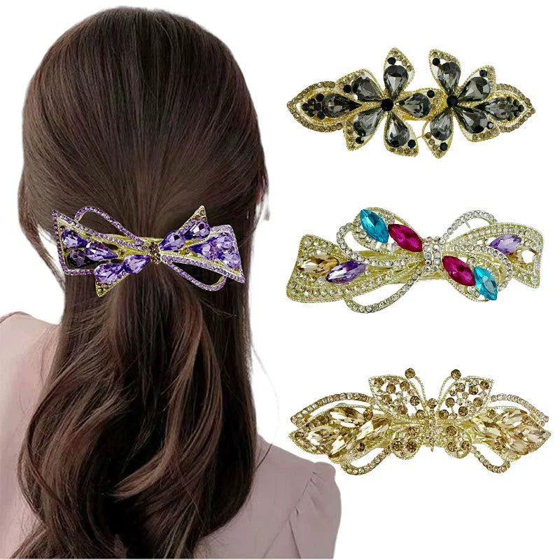 Alloy Crystal Spring Hairpin For Women With Bow Design And ...