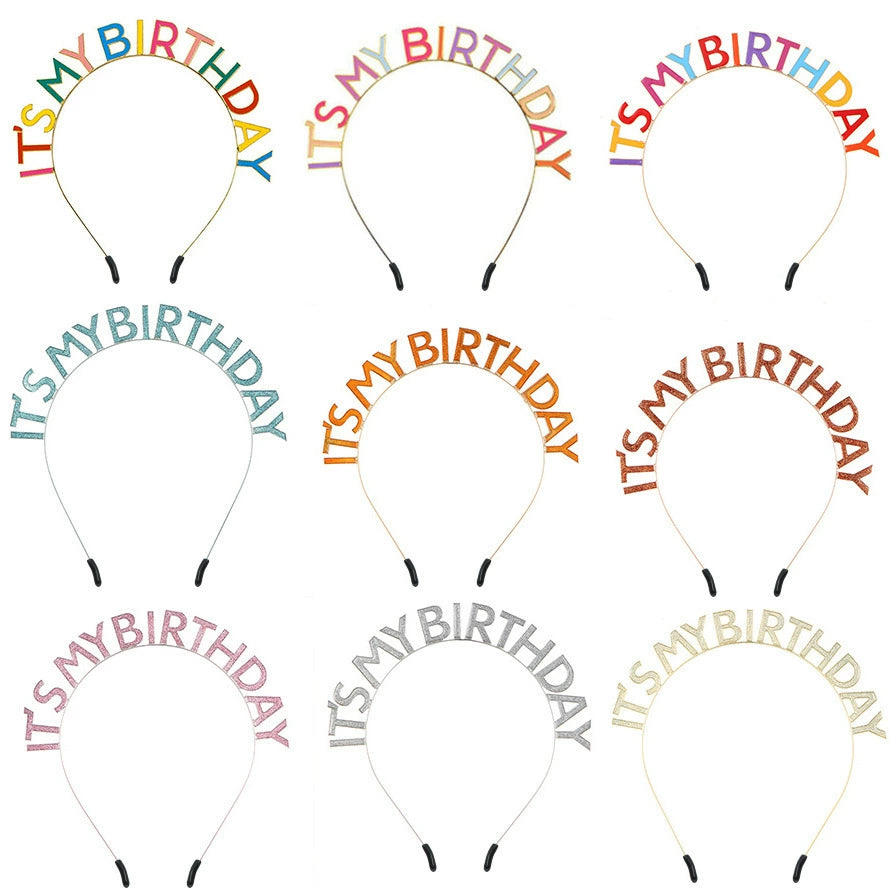 Alloy Dripping Oil Birthday Headband For Women With Letters Numbers ...