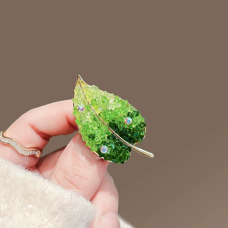 Alloy Green Leaf And Flower Brooch With Electroplating For Women – GoodDiy