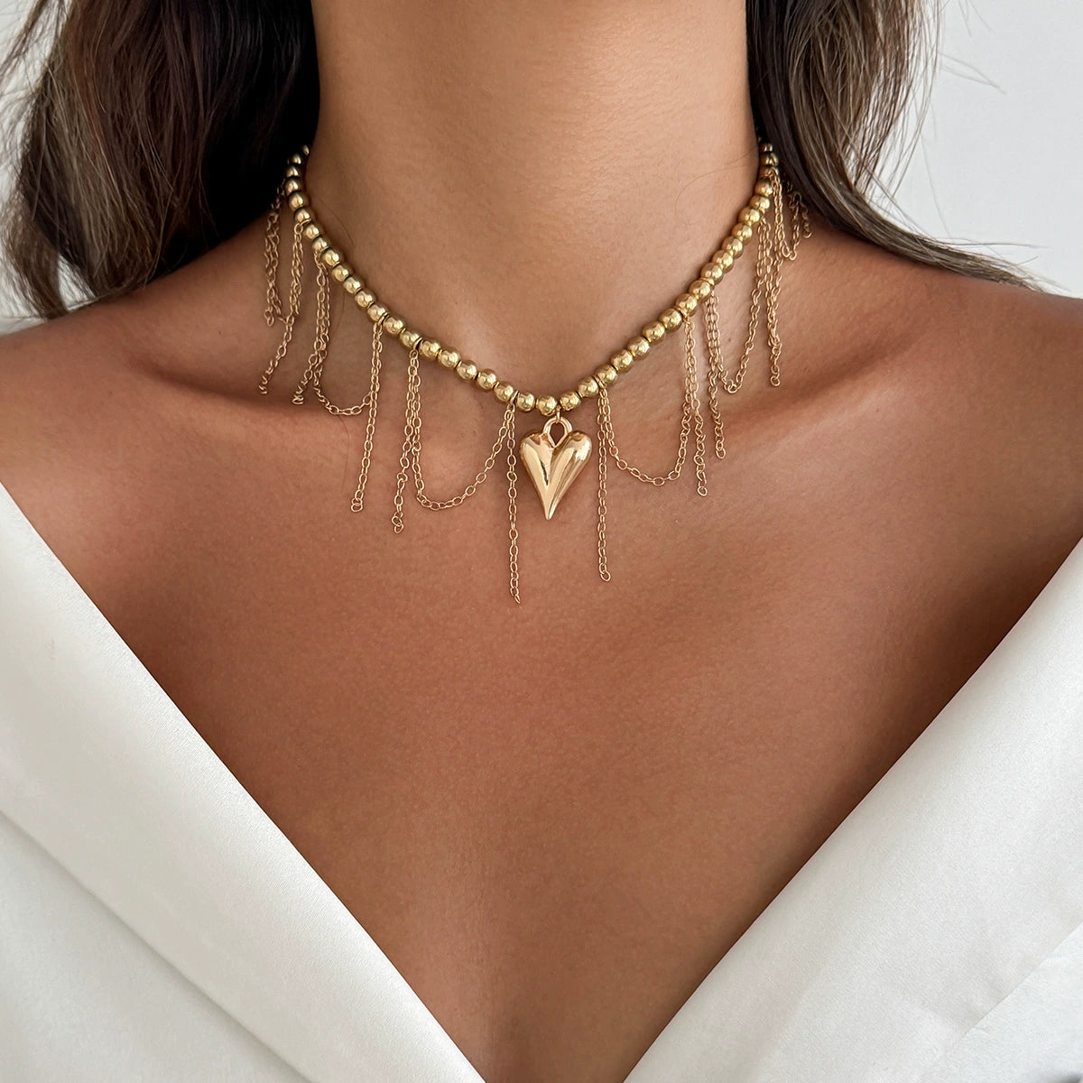 Alloy Heart Geometric Clavicle Chain Tassel Necklace For Women With ...