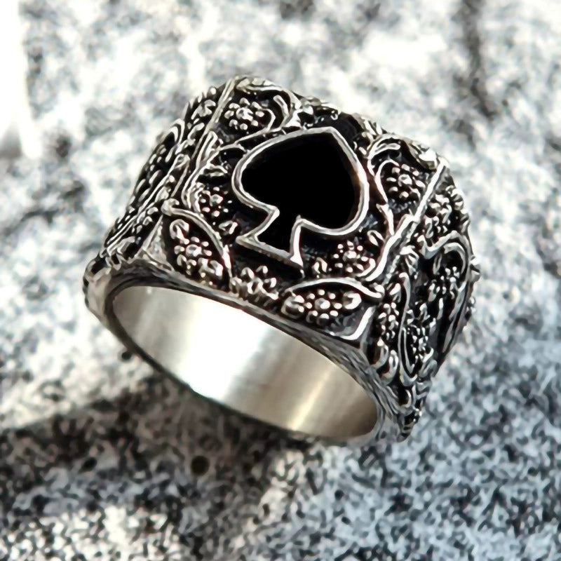 Alloy Hip Hop Creative Modeling Ring With Heart Of Spades Flower Leave ...