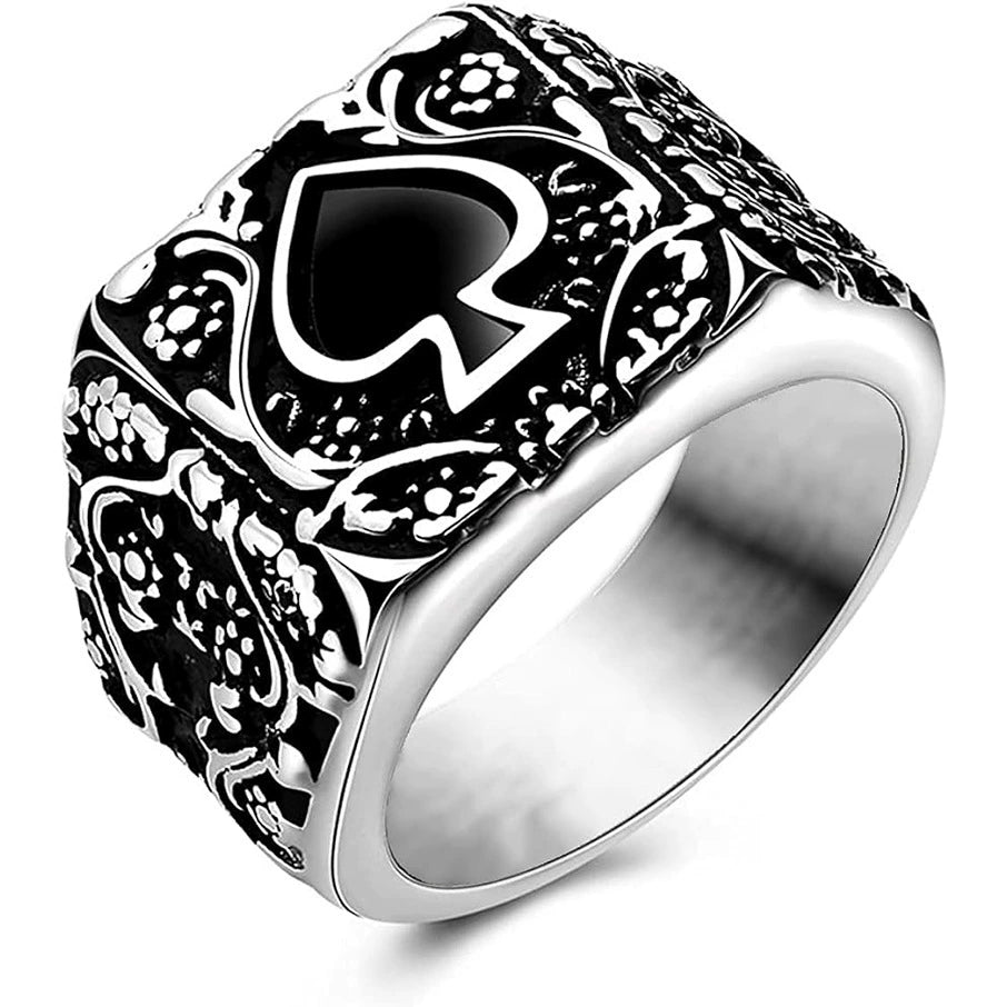 Alloy Hip Hop Creative Modeling Ring With Heart Of Spades Flower Leave ...