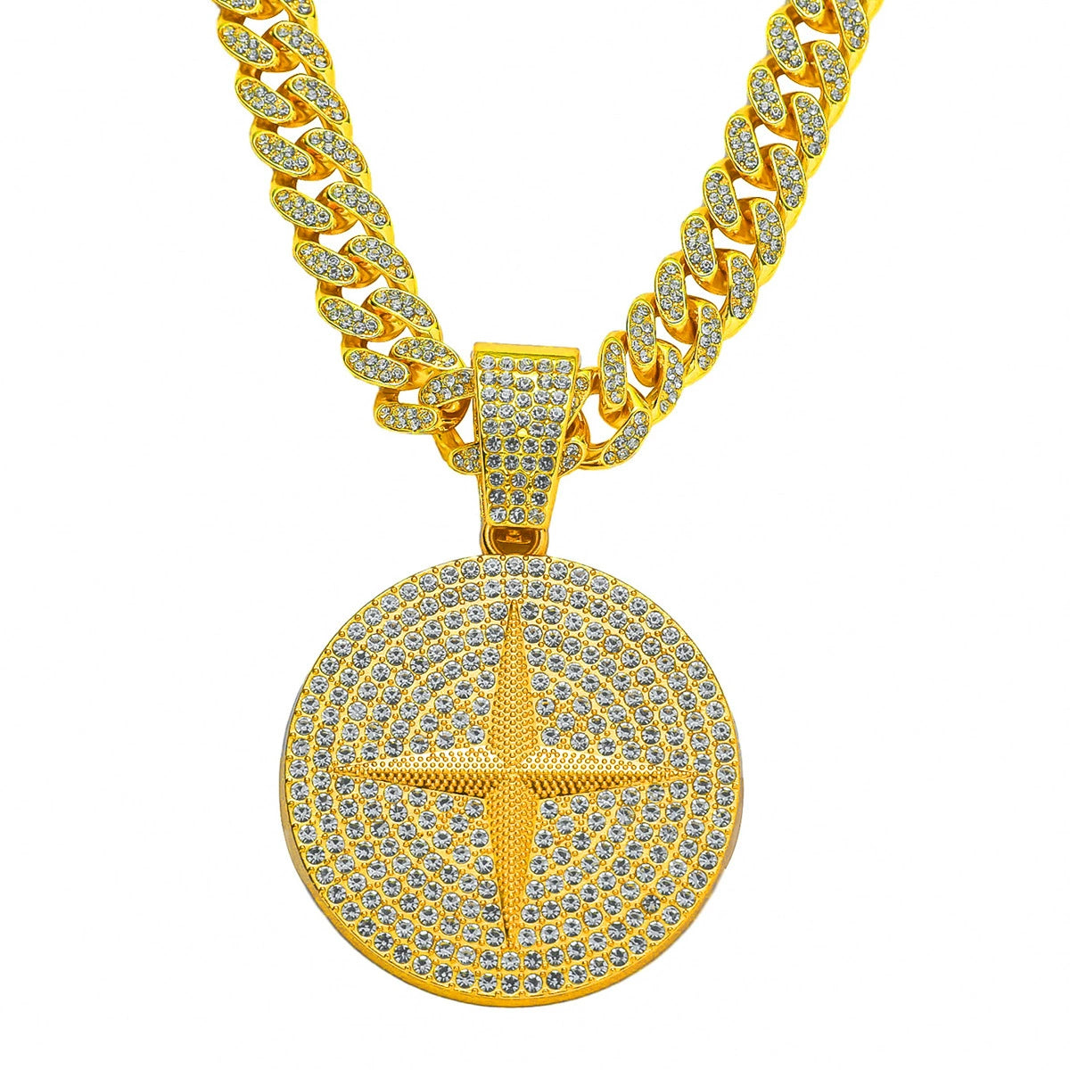 Alloy Hip Hop Cuban Chain Necklace With Diamond Cross Star Pendant And ...