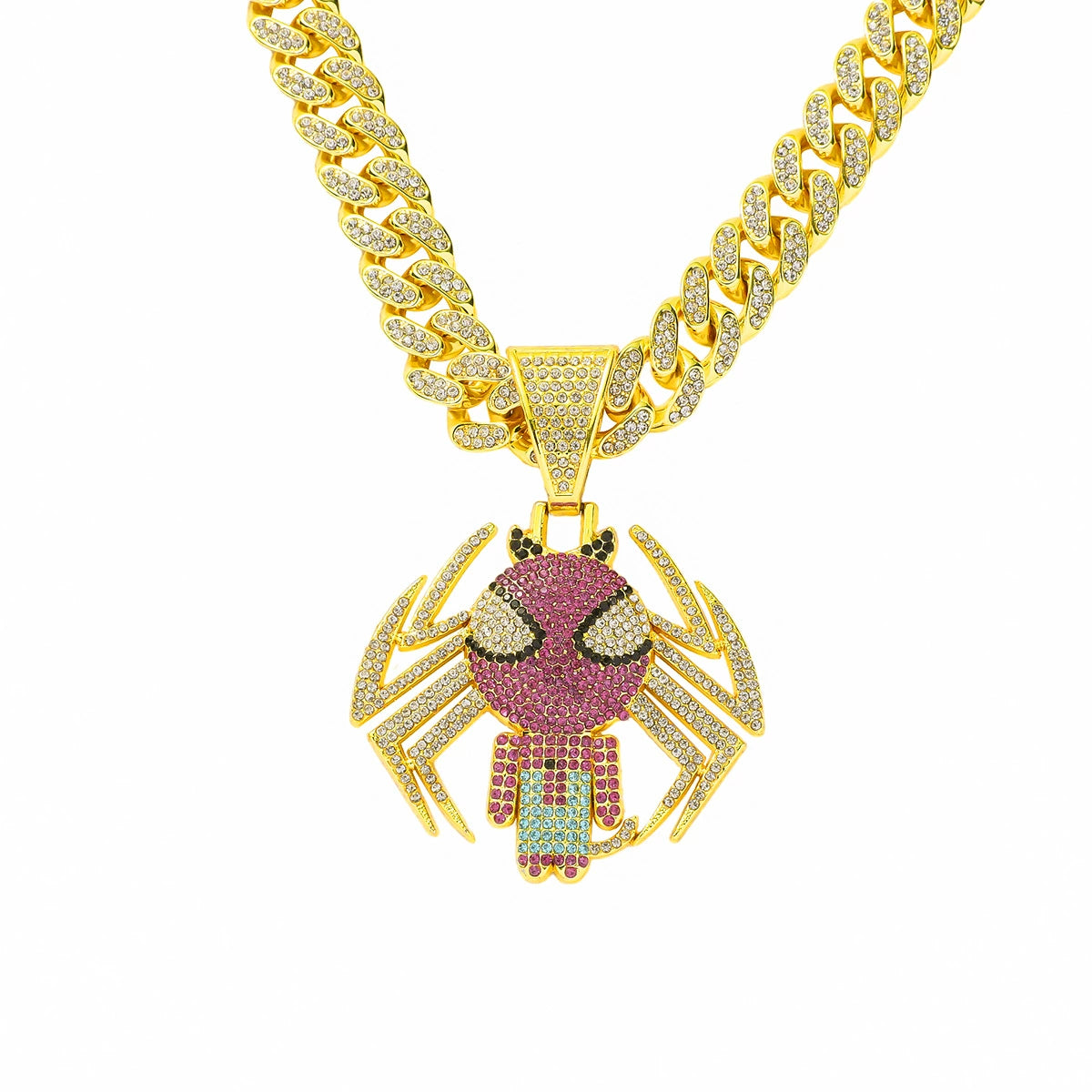 Alloy Hiphop Animals Zodiac Spider Pendant Necklace With Diamond Cuban ...