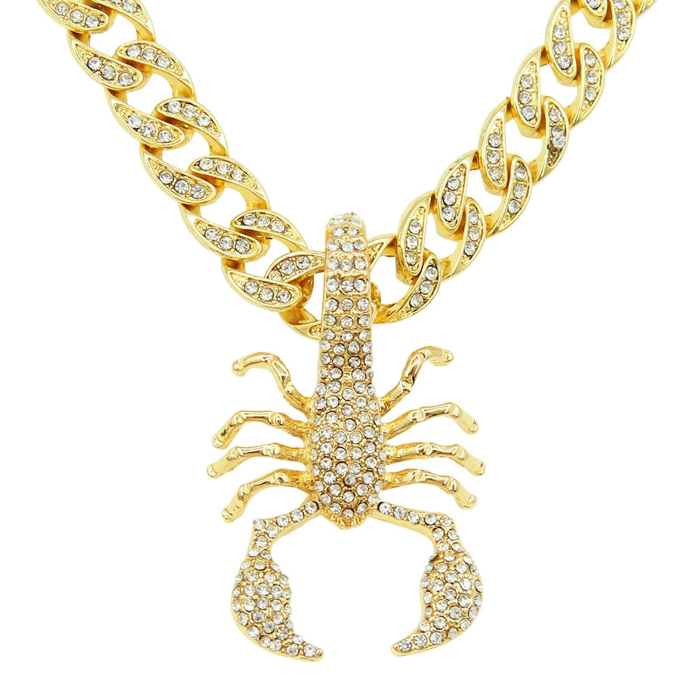 Alloy Hiphop Geometric Diamond Scorpion Pendant Cuban Chain Necklace ...