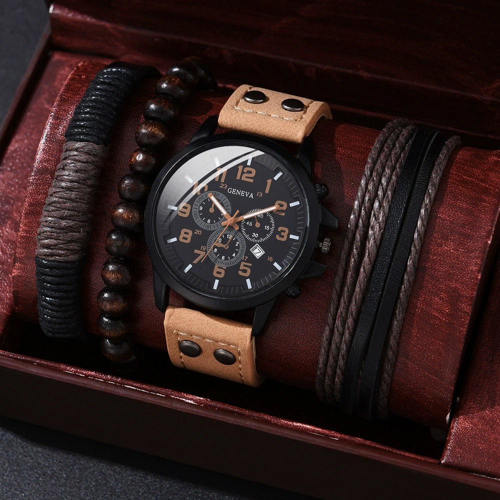 Alloy Imitation Leather Ordinary Glass Mirror Round Dial Men's Leisure ...