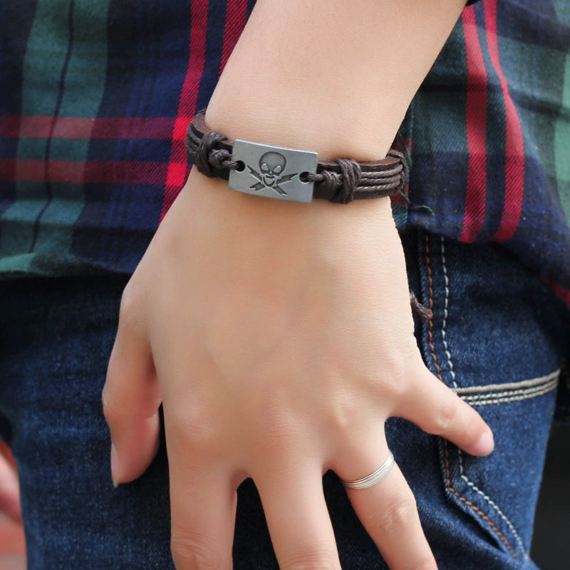 Alloy Leather Men's Bracelet With Ghost Skull Pattern And ...