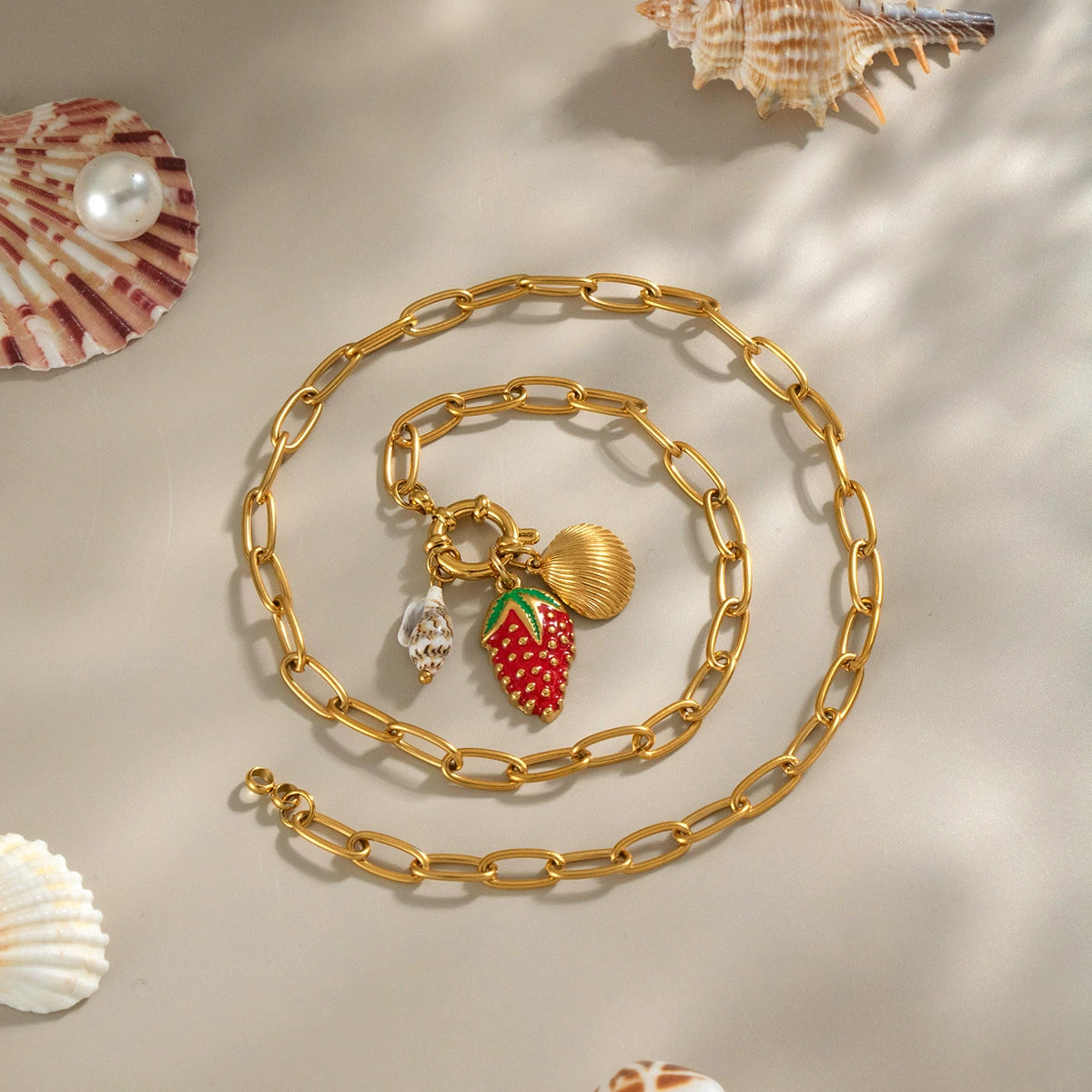 Artistic Retro Simple Women's Fruit Strawberry Conch Stainless Steel N ...