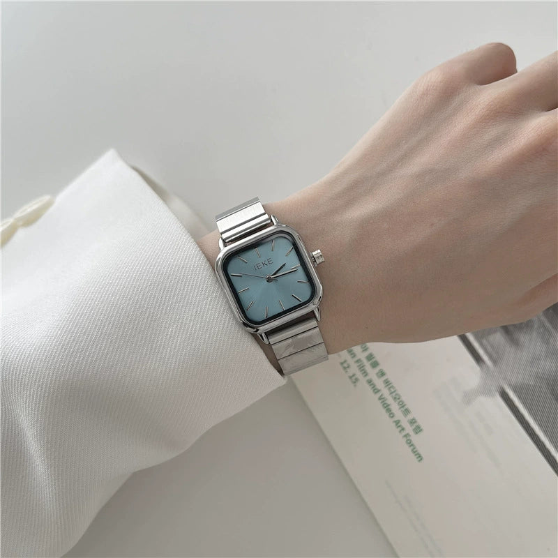 Bamboo Belt Square Dial Watch Alloy Case Ordinary Glass Mirror Retro ...