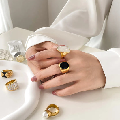 Wholesale basic retro geometric titanium steel epoxy plating rings ...