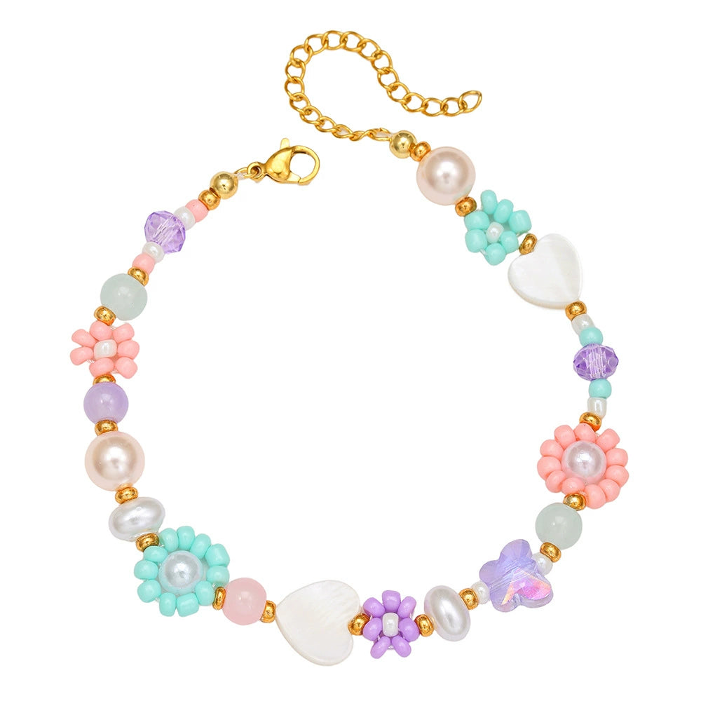 Beaded Bracelet Rice Beads Imitation Pearl Glass Geometric Retro Handm ...