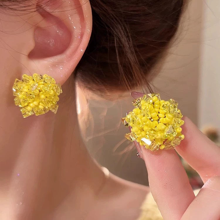 Beaded Hydrangea Flower Earrings Set With Crystal For Women – GoodDiy