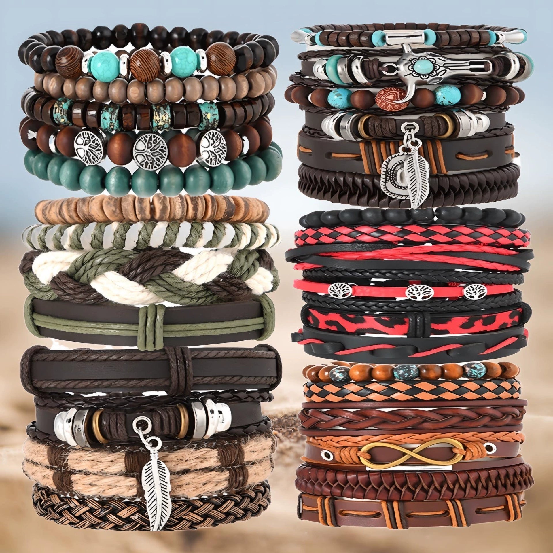 Bracelet Alloy Geometric Vintage Handwoven Life Tree Feather Cow Head ...