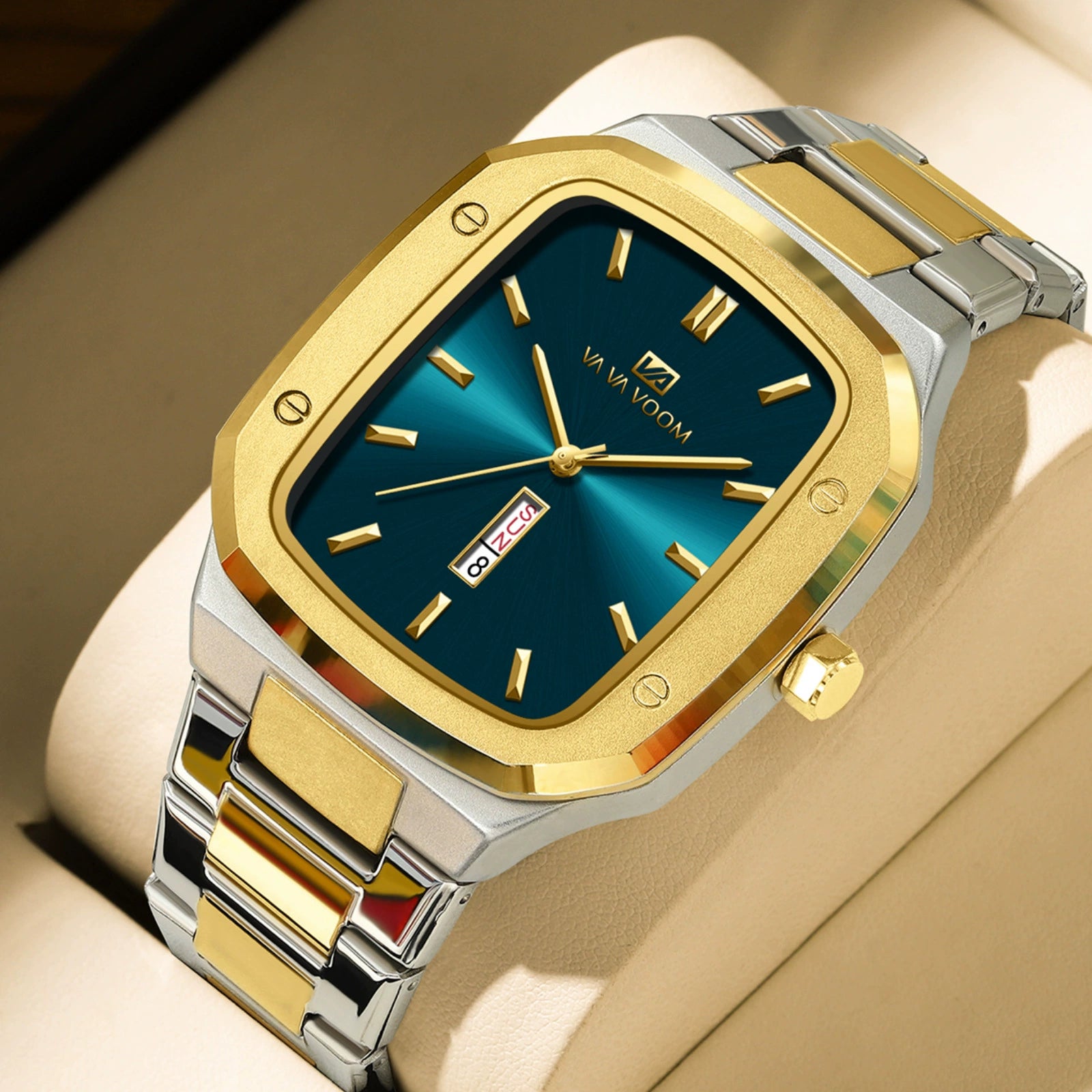 Business Style Rectangular Dial Stainless Steel Men's Watch With Double ...