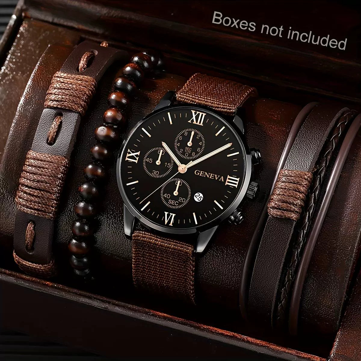 Canvas Alloy Watch Bracelet Set Round Dial Men's Quartz Watch – GoodDiy