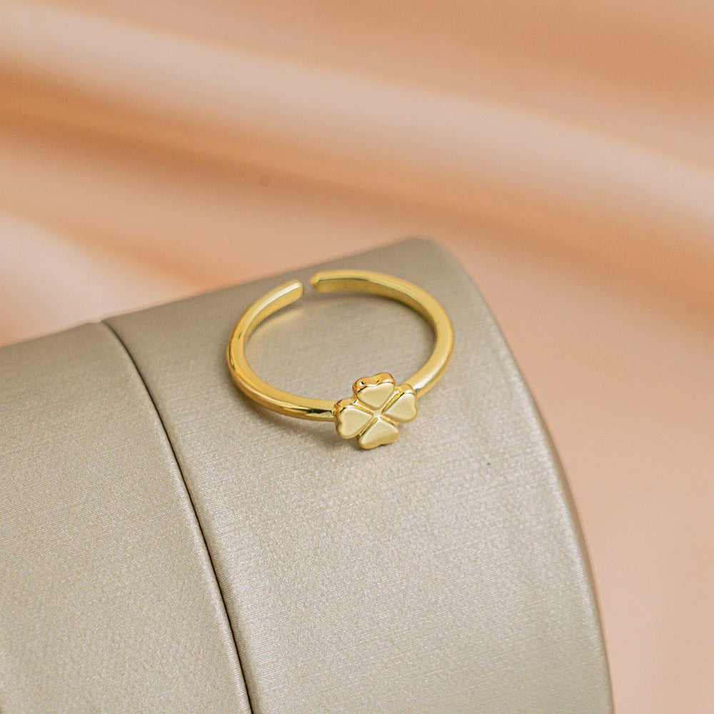 Copper 18K Gold Plated Fourleaf Clover Flower Women's Fashion Open ...