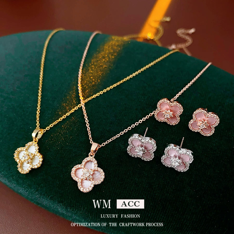 Copper Motherofpearl Clover Flower Earrings And Necklace Set With ...