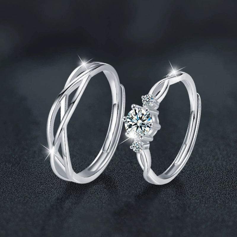 Couple Ring 925 Sterling Silver Geometric Mossam Drill Simple Style ...