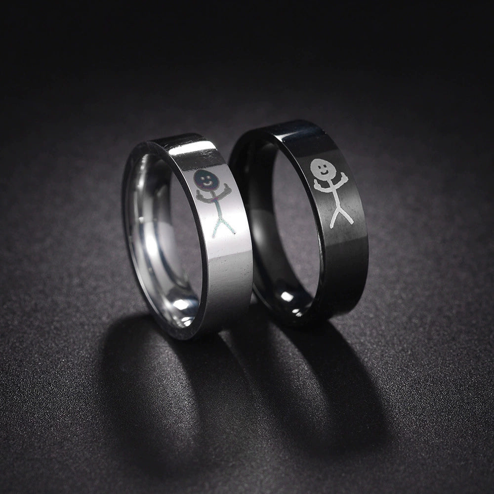 Couple Ring Titanium Steel Stickman Geometric Pattern Electroplated ...
