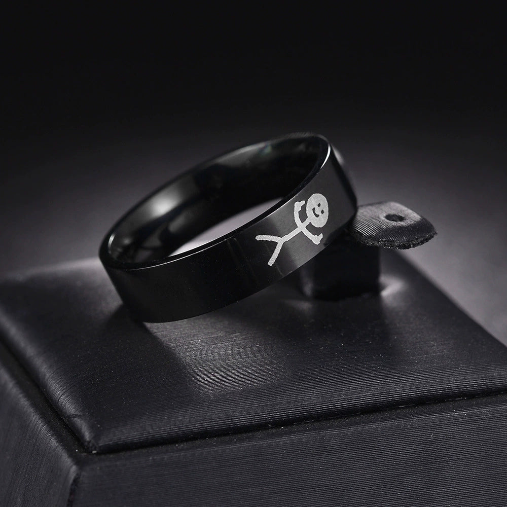 Couple Ring Titanium Steel Stickman Geometric Pattern Electroplated ...