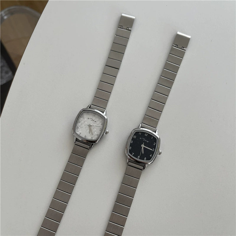 Couple Watch Vintage Square Dial Steel Belt Alloy Case Ordinary Glass ...