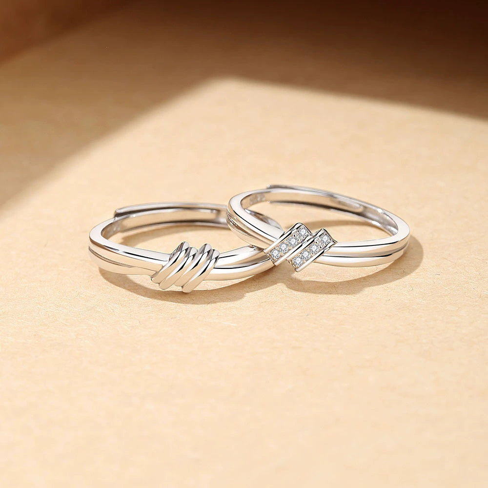 Couple's Pair S925 Sterling Silver Twin Knot Opening Ring Geometric Di – GoodDiy