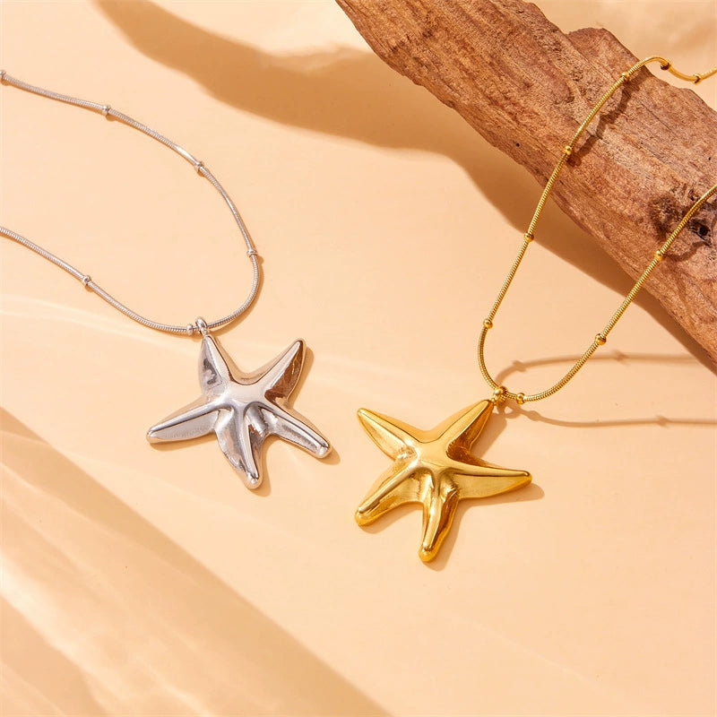 Fashion Gold Plated Stainless Steel Hollow Starfish Pendant Snake Chai ...