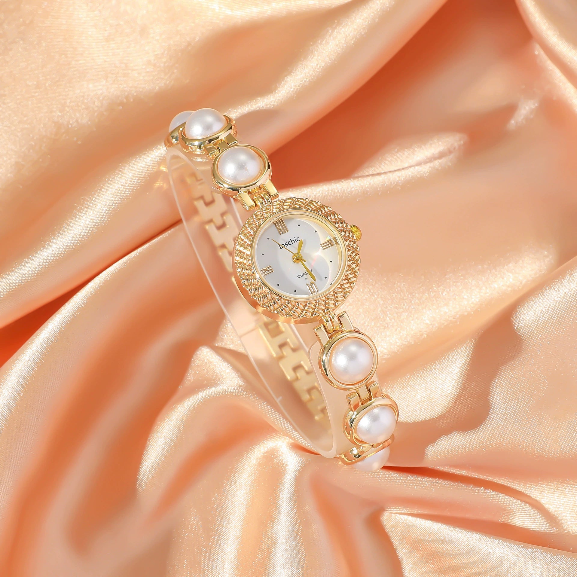 Female Fashion Jewelry Set With Pearl Bracelet Watch Rhinestone In ...