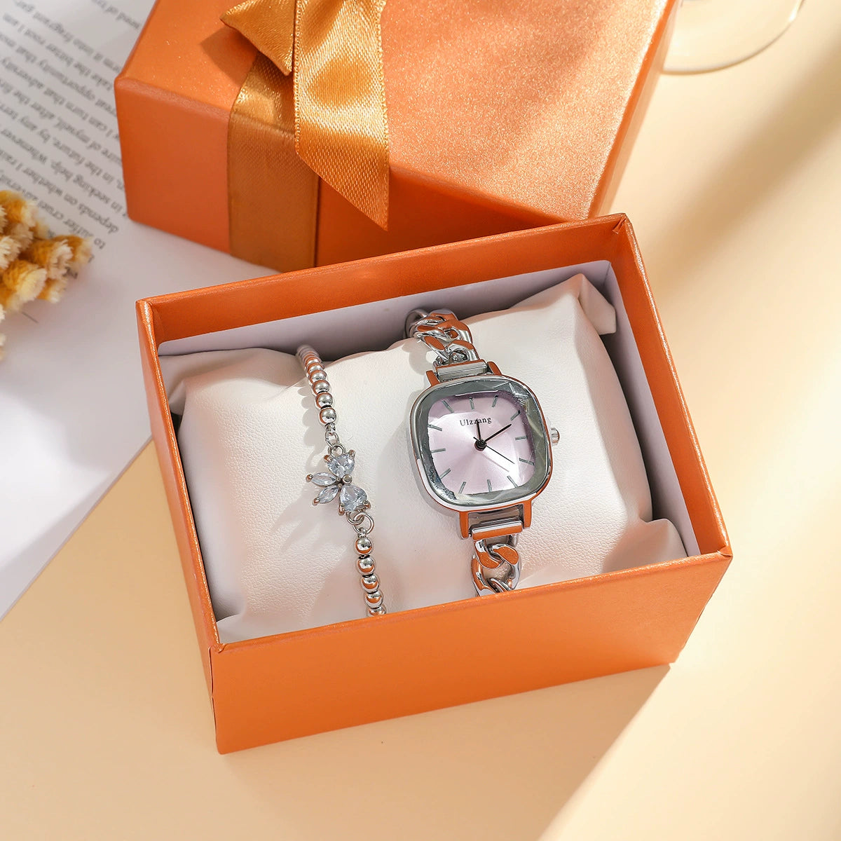 Female Fashionable Purple Aurora Dial Alloy Square Bracelet Watch With ...