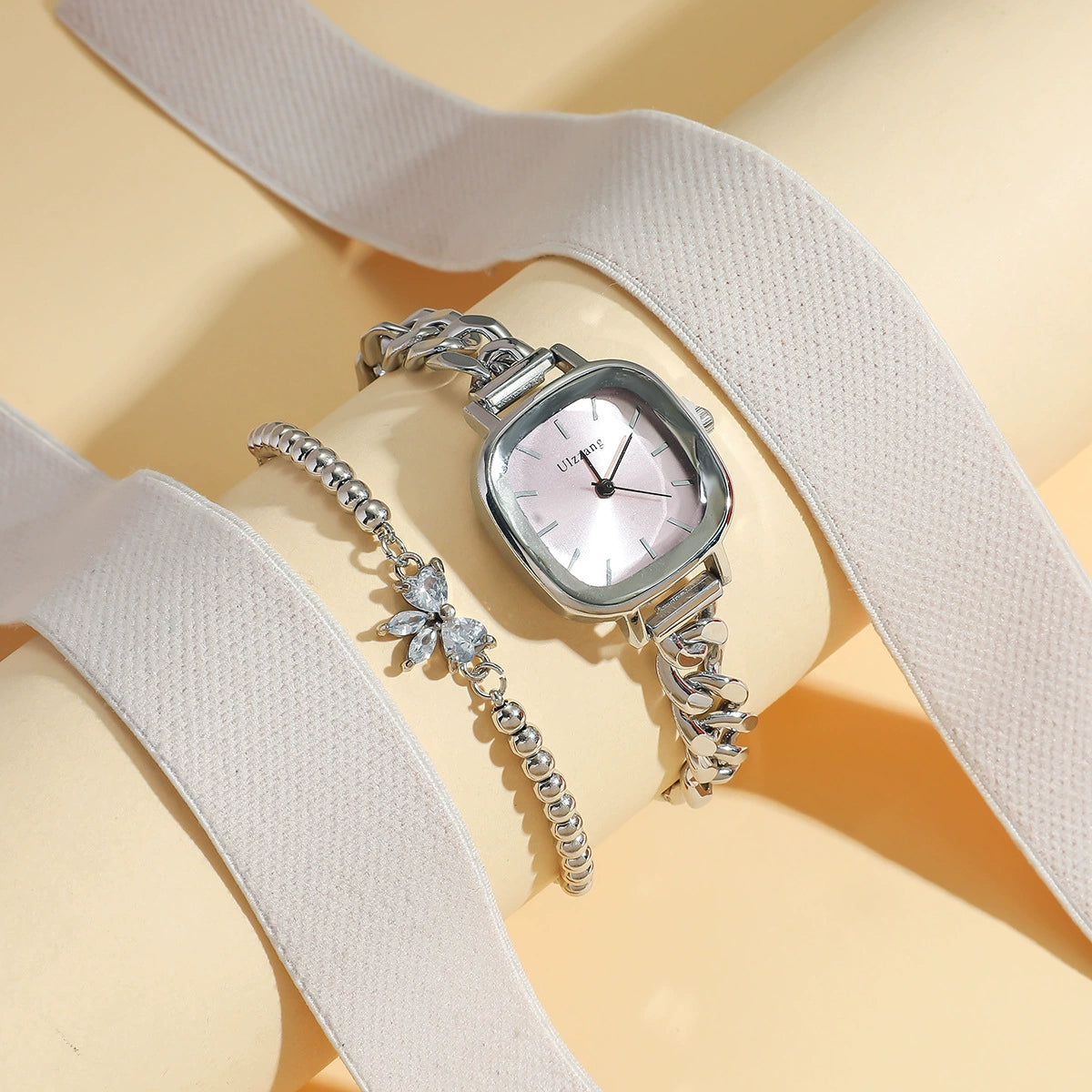 Female Fashionable Purple Aurora Dial Alloy Square Bracelet Watch With ...