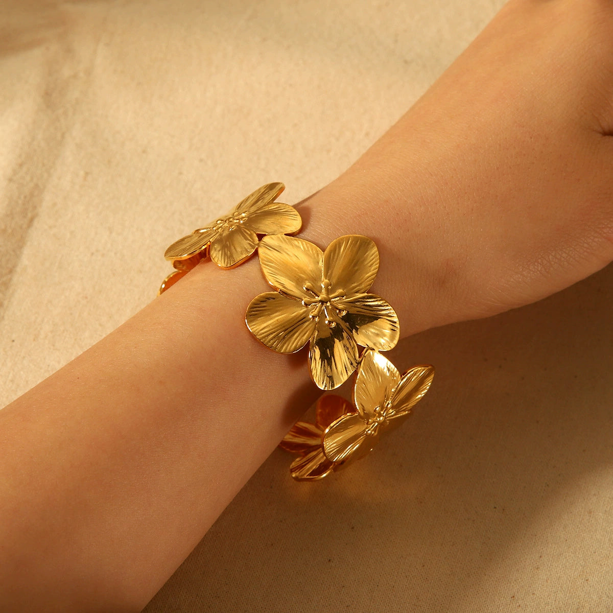 Flower Stainless Steel Open Bracelet For Women With Electroplating ...