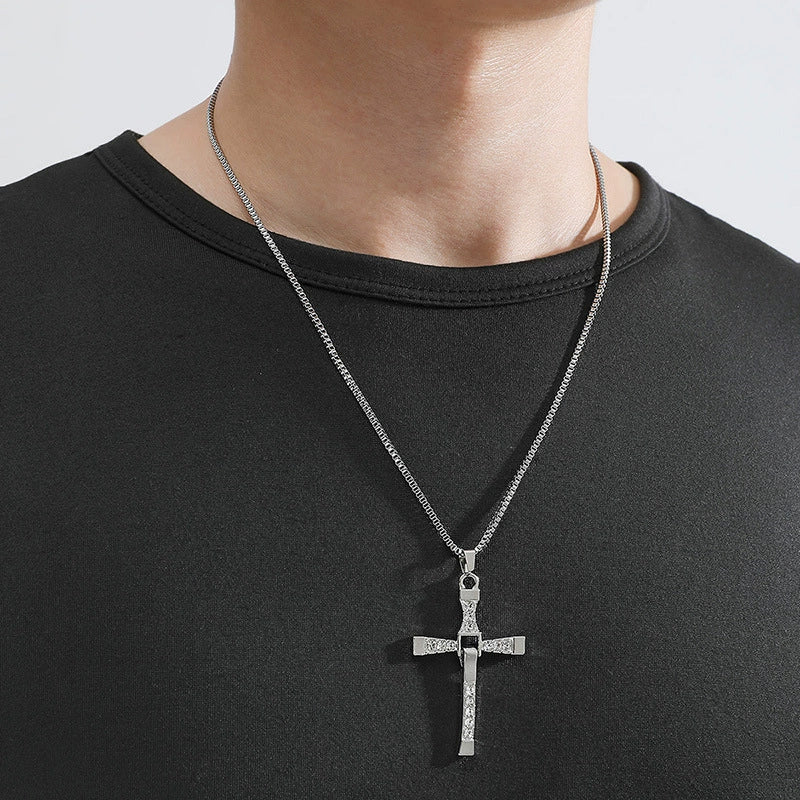 Foldable Movable Cross Pendant Necklace For Men Alloy With Diamond ...