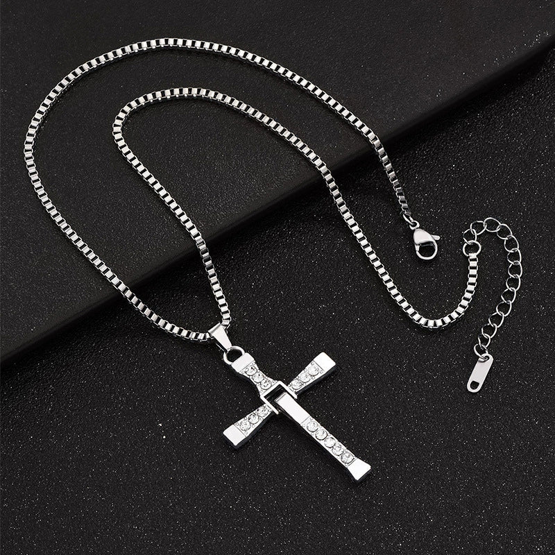 Foldable Movable Cross Pendant Necklace For Men Alloy With Diamond ...