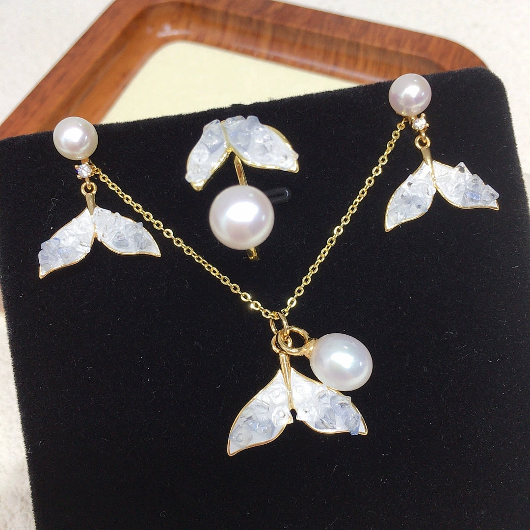 Freshwater Pearl Jewelry Set With Crushed Ice Crystal And Fishtail ...