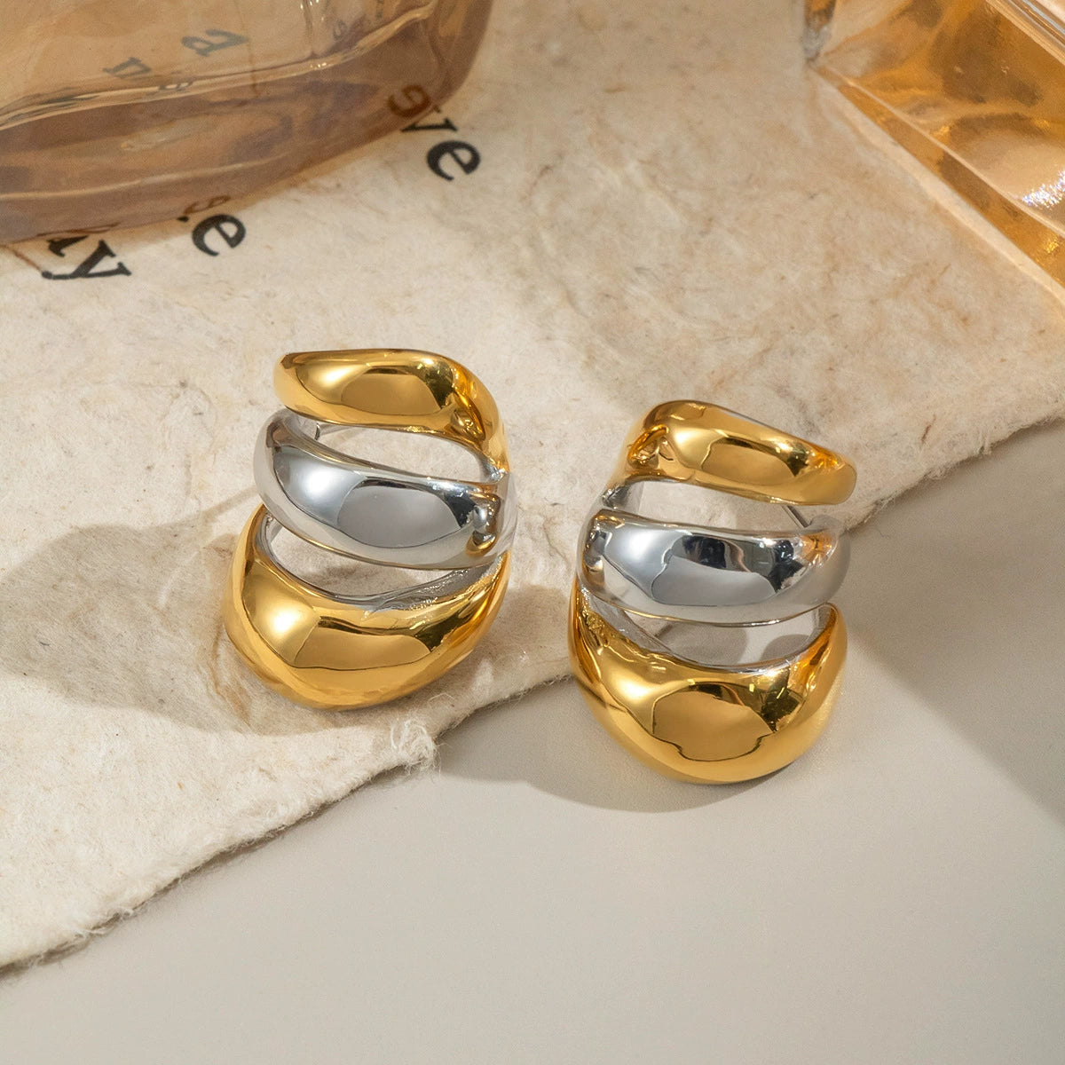 Geometric Minimalist Trendy Gold Colorblocking Stud Earrings In Stainl ...