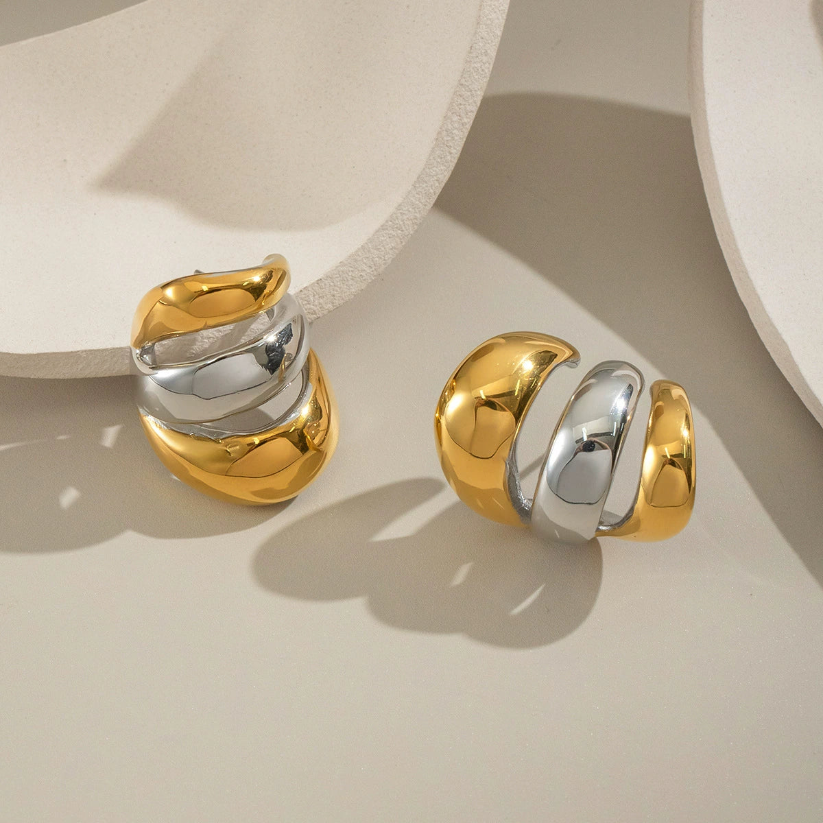 Geometric Minimalist Trendy Gold Colorblocking Stud Earrings In Stainl ...