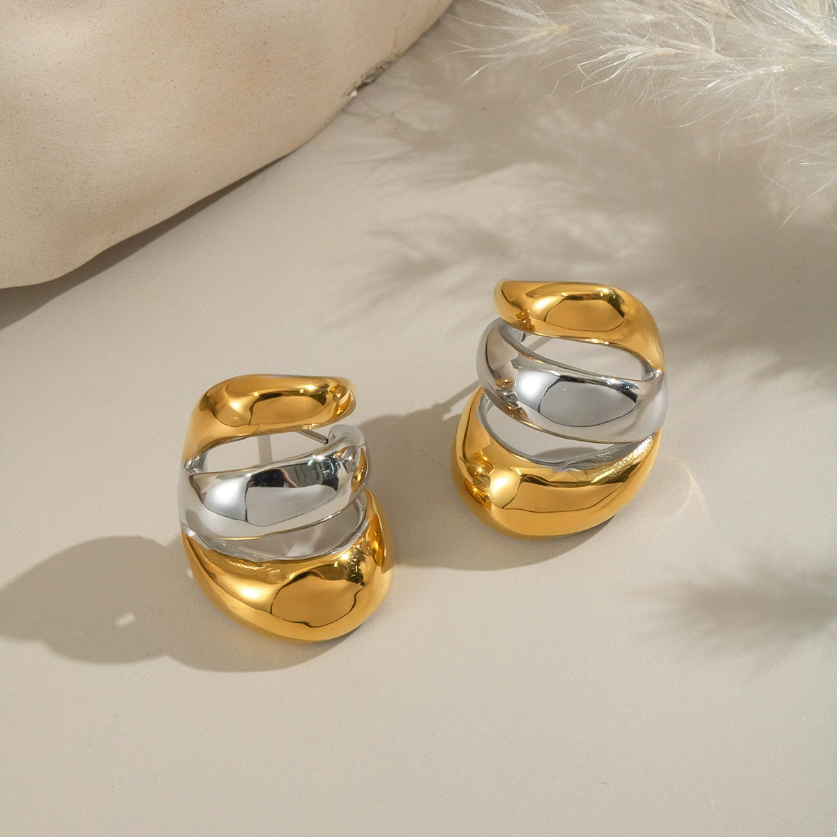 Geometric Minimalist Trendy Gold Colorblocking Stud Earrings In Stainl ...