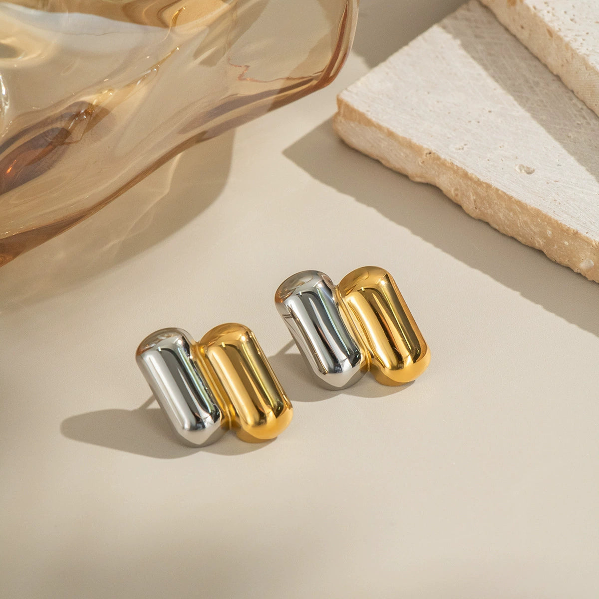 Geometric Trendy Fashion Colorblocking Texture Design Stainless Steel ...