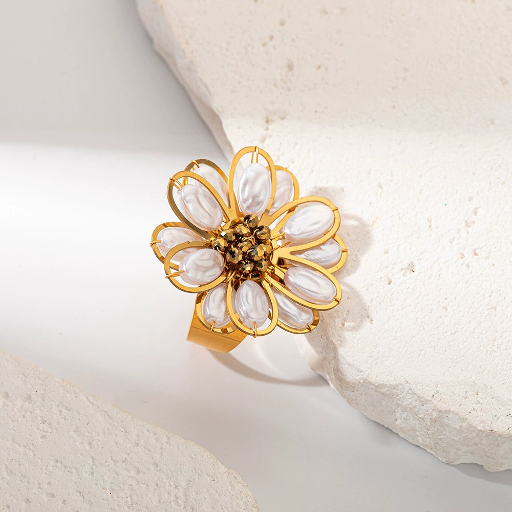 Girls Stainless Steel Flower Fashion Opening Ring With Electroplating ...