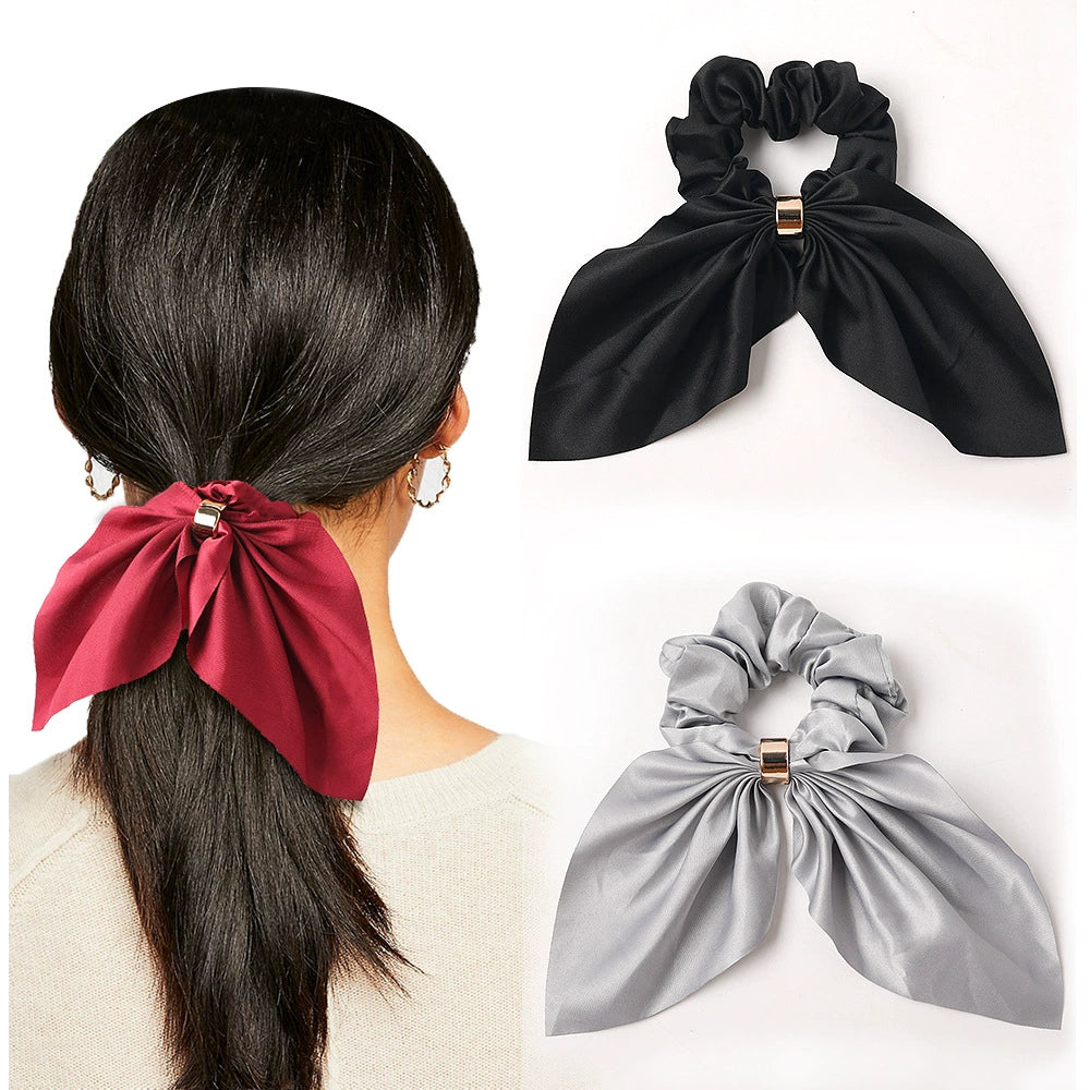 Hair Ring Knotted Rabbit Ear Streamer Metal Buckle Fabric Handmade ...