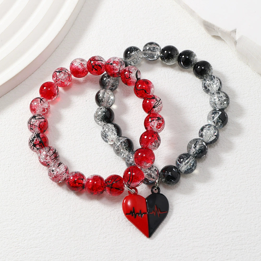 Handmade Couple Glass Bead Bracelet With Cortex Material And Heart ...
