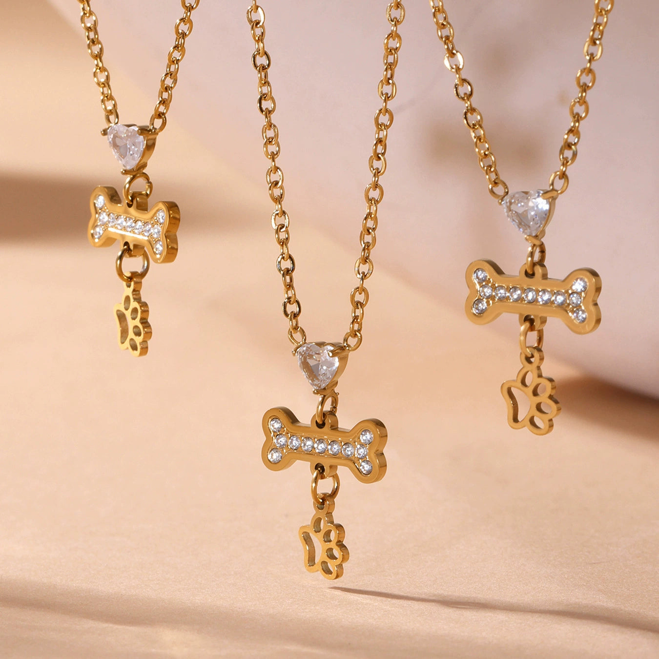 Heart Bone Zircon Pendant Stacked Clavicle Necklace Bracelet Set In St ...