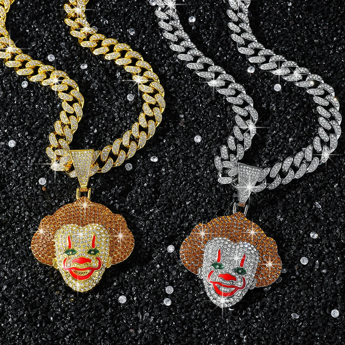 Hip Hop Clown Diamond Alloy Necklace Pendant Jewelry With Cuban Chain ...