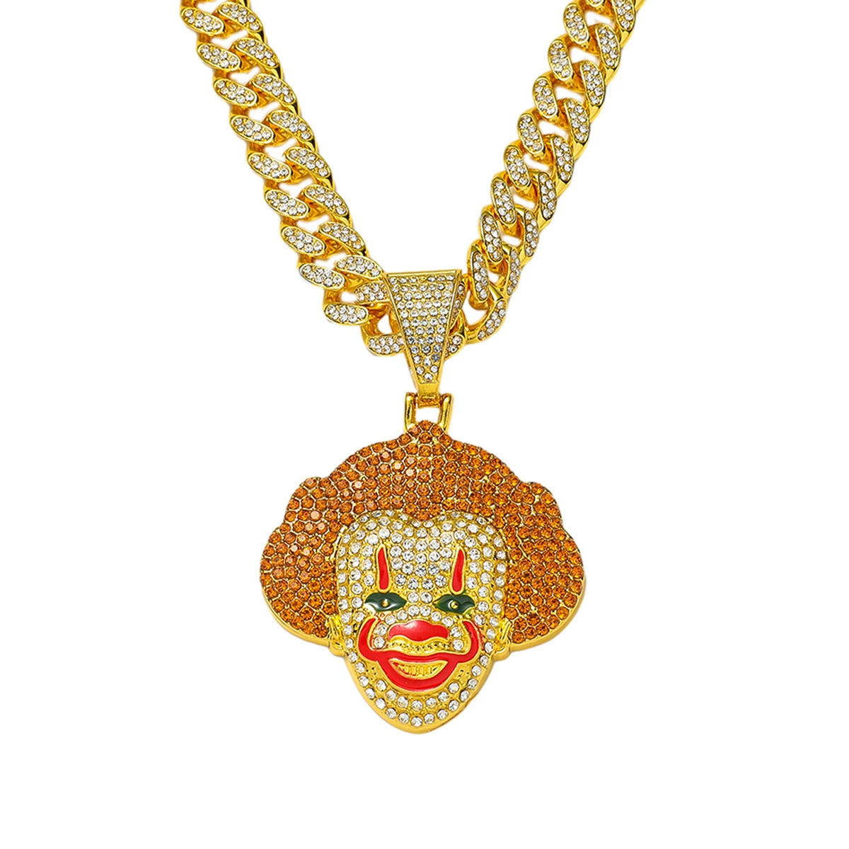 Hip Hop Clown Diamond Alloy Necklace Pendant Jewelry With Cuban Chain ...