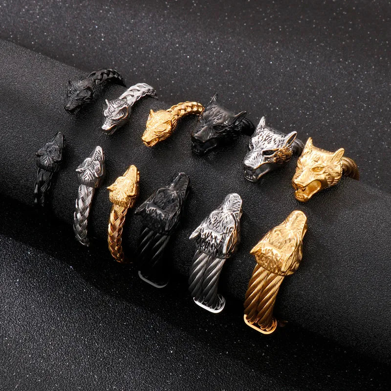 Hip-Hop Wolf Stainless Steel Plating 18K Gold Plated Unisex Bangle ...