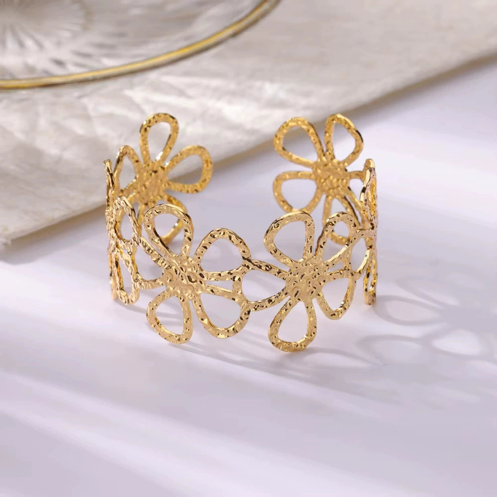 Hollow Flower Exaggerated Opening Bracelet Iron Electroplating ...