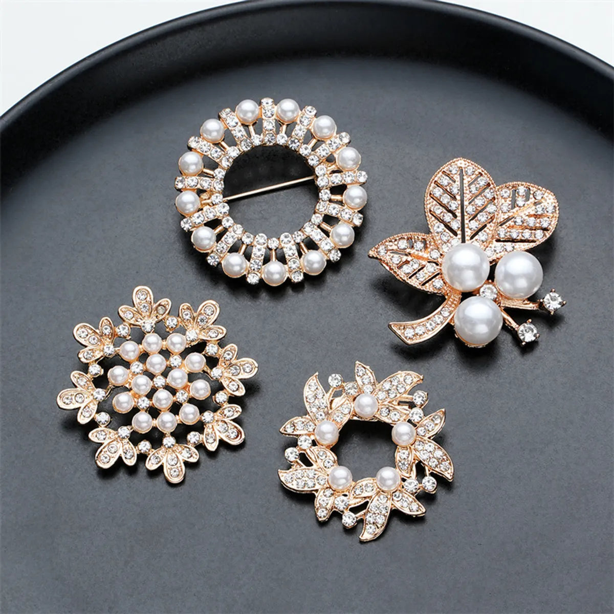 IG Style Simple Style Shiny Leaf Flower Alloy Inlay Rhinestones Pearl ...
