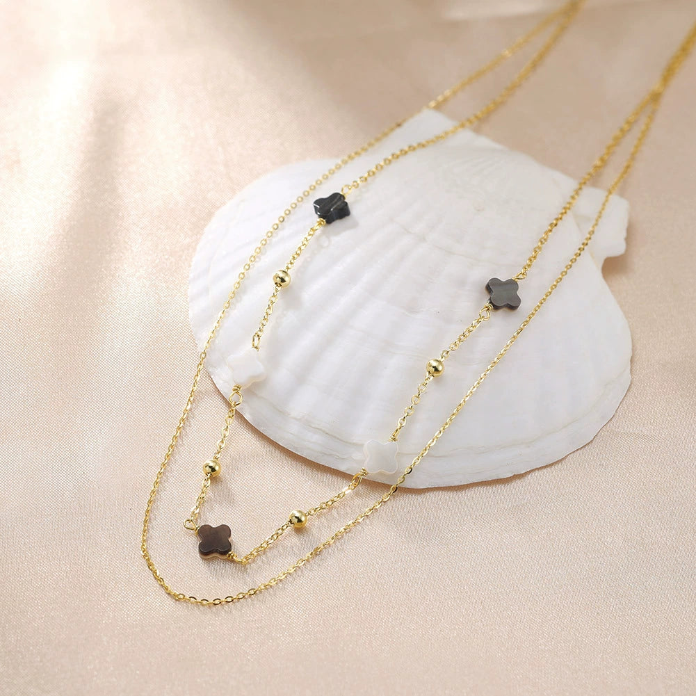 Jewelry Double Layer Star Four Leaf Clover Shell O Word Chain Necklace ...