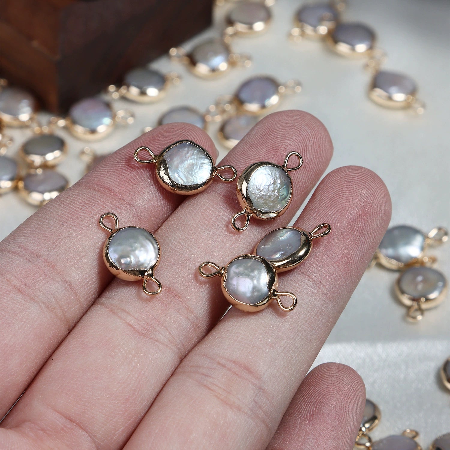 Jewelry Material Natural Freshwater Pearl Copper Gold Plated Double ...